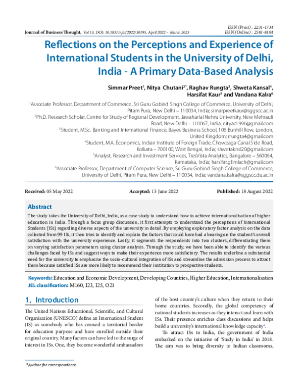 (PDF) Reflections on the Perceptions and Experience of International Students in the University ...