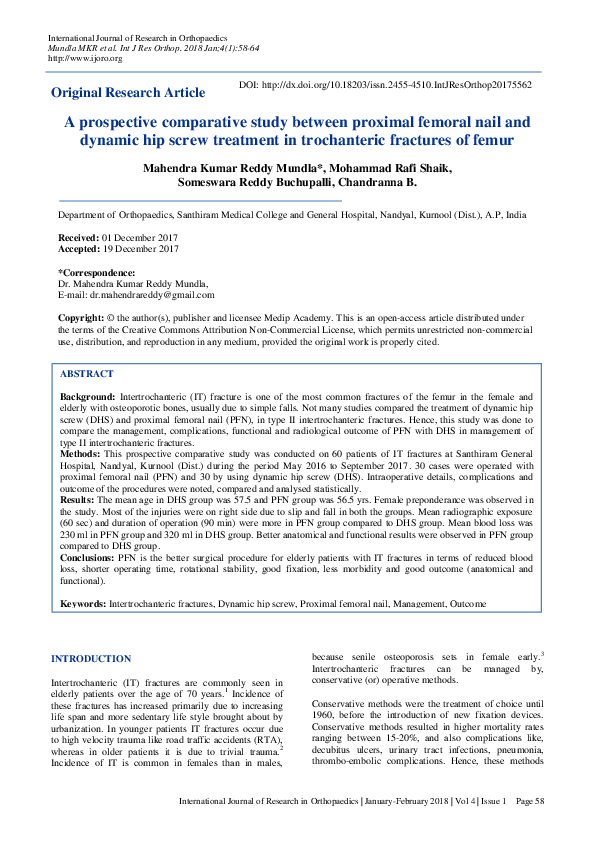 (PDF) A prospective comparative study between proximal femoral nail and ...