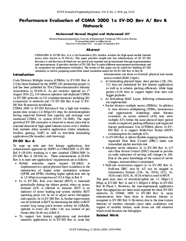 (PDF) Performance Evaluation of CDMA 2000 1x EV-DO Rev A/ Rev B Network