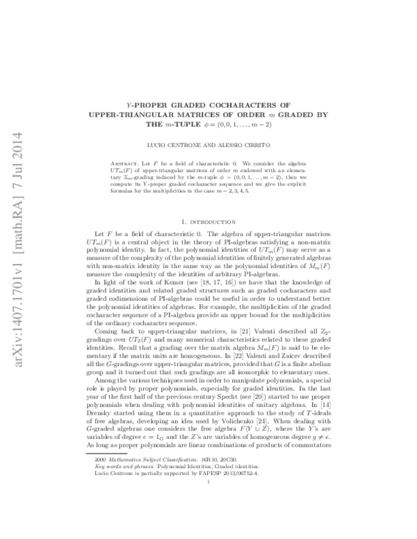 (PDF) UPPER-TRIANGULAR MATRICES OF ORDER m GRADED BY The M-tuple Φ = (0, 0, 1, ..., m-2)