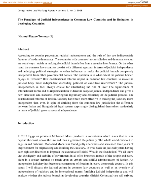 (PDF) The paradigm of judicial independence in common law countries and ...