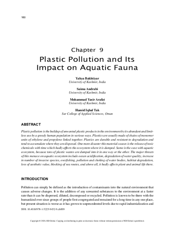 (PDF) Plastic Pollution and Its Impact on Aquatic Fauna