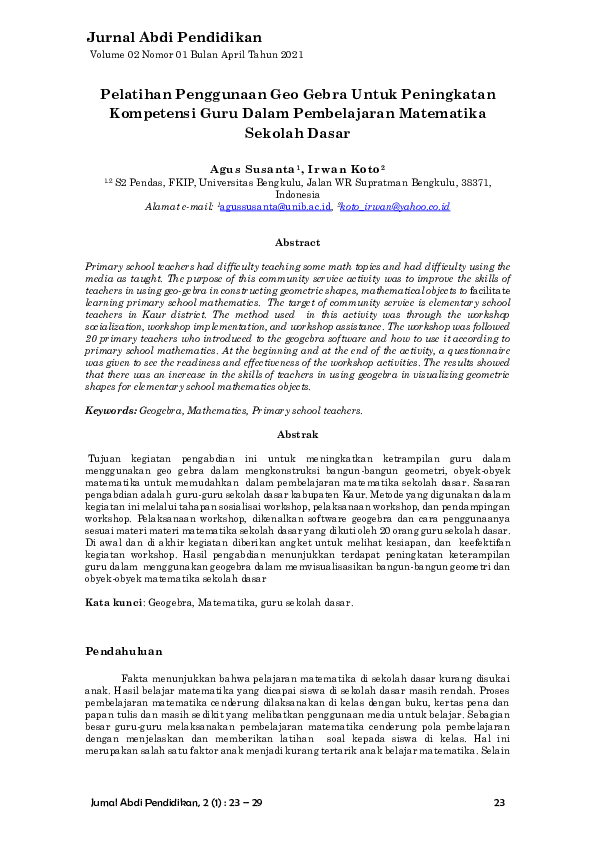 (PDF) Pelatihan Penggunaan Geo Gebra Untuk Peningkatan Kompetensi Guru Dalam Pembelajaran ...