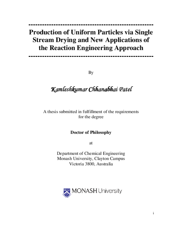 (PDF) Production of uniform particles via single stream drying and new applications of the ...