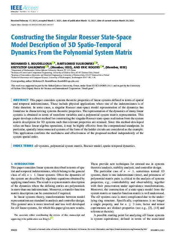 (PDF) Constructing the Singular Roesser State-Space Model Description of 3D Spatio-Temporal ...