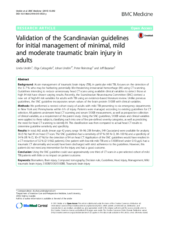 (PDF) Validation of the Scandinavian guidelines for initial management ...