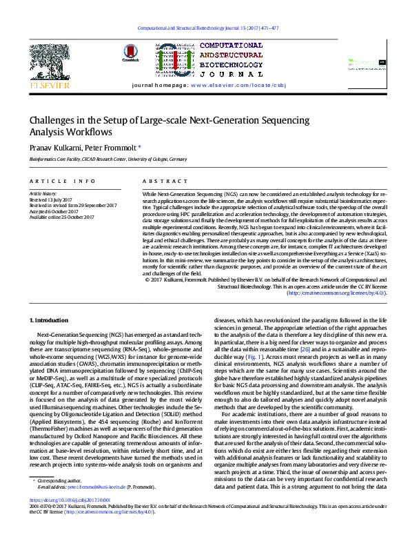 (PDF) Challenges in the Setup of Large-scale Next-Generation Sequencing Analysis Workflows