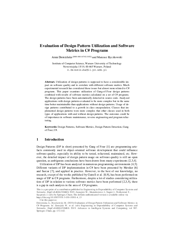Pdf Evaluation Of Design Pattern Utilization And Software Metrics In