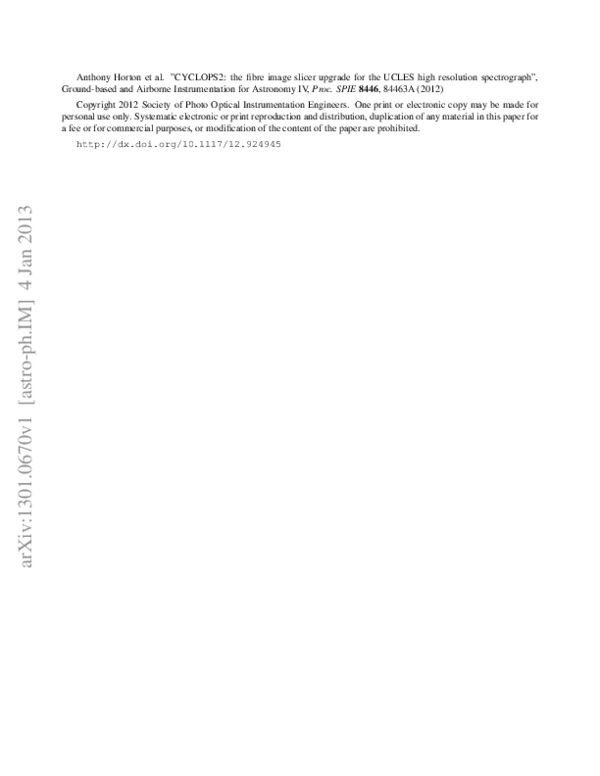 (PDF) CYCLOPS2: the fibre image slicer upgrade for the UCLES high ...