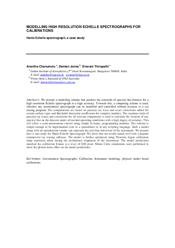 (PDF) Modelling high resolution Echelle spectrographs for calibrations ...