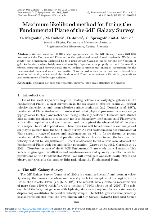 (PDF) Maximum likelihood method for fitting the Fundamental Plane of ...