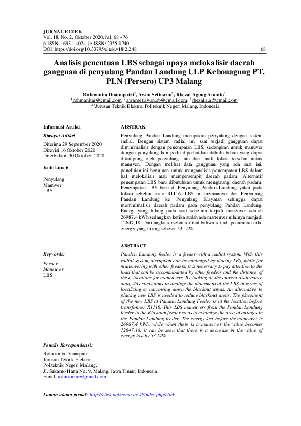 (PDF) Analisis penentuan LBS sebagai upaya melokalisir daerah gangguan di penyulang Pandan ...
