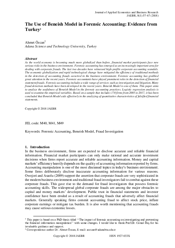 (PDF) The Use of Beneish Model in Forensic Accounting: Evidence from ...