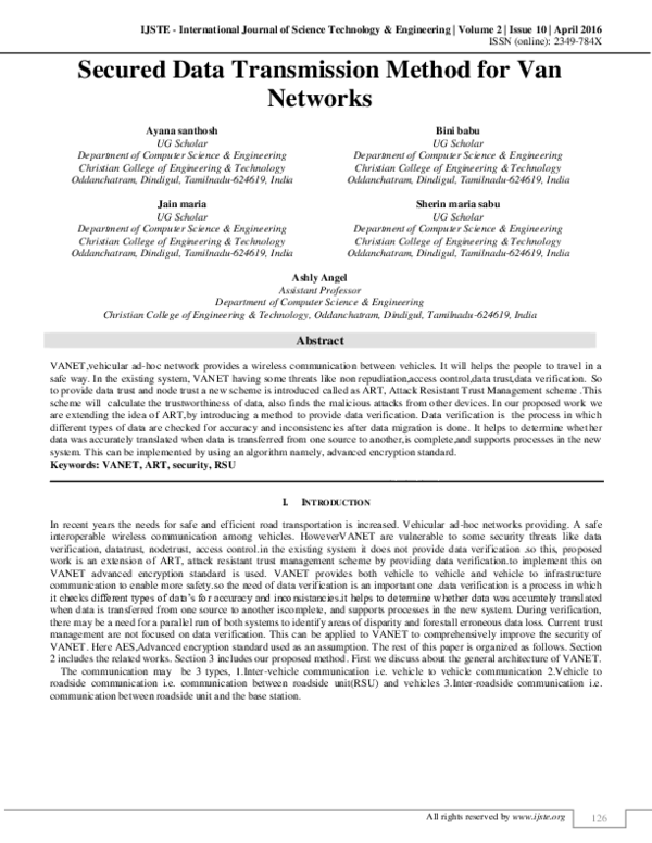 (PDF) Secured Data Transmission Method for Van Networks