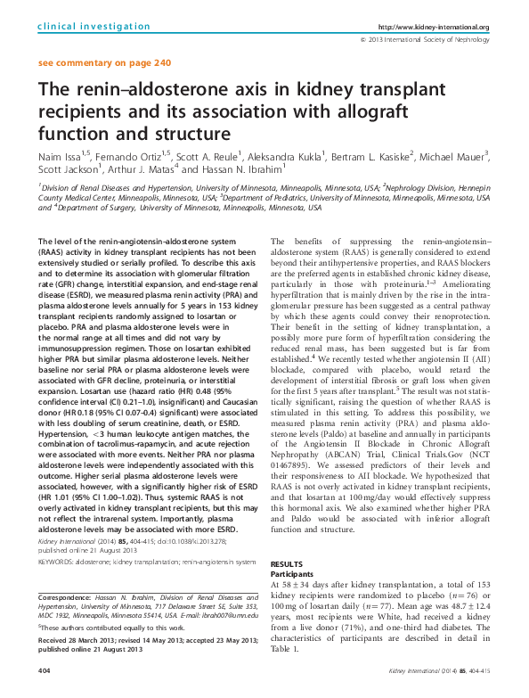 (PDF) The renin–aldosterone axis in kidney transplant recipients and ...