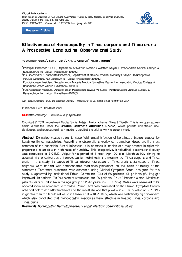 (PDF) Effectiveness of Homoeopathy in Tinea corporis and Tinea cruris – A Prospective ...