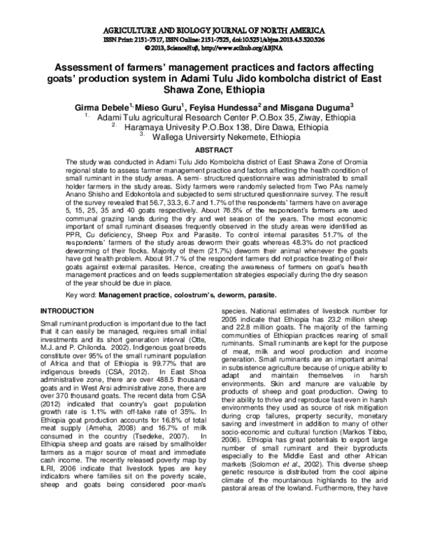 (PDF) Assessment of farmers ’ management practices and factors affecting goats ’ production ...