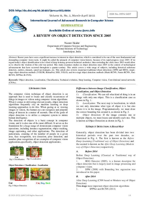 Pdf A Review On Object Detection Since 2005