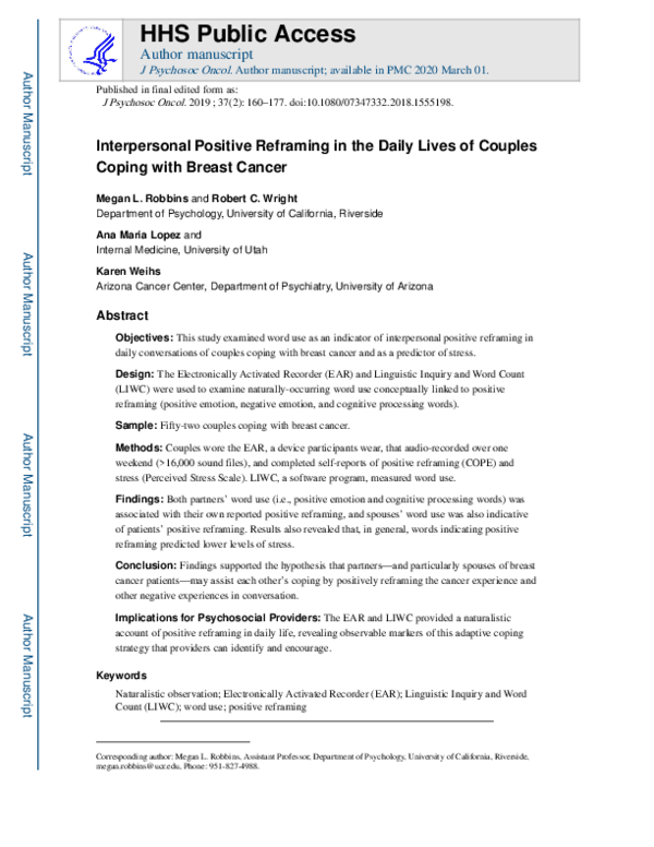 (PDF) Interpersonal positive reframing in the daily lives of couples ...