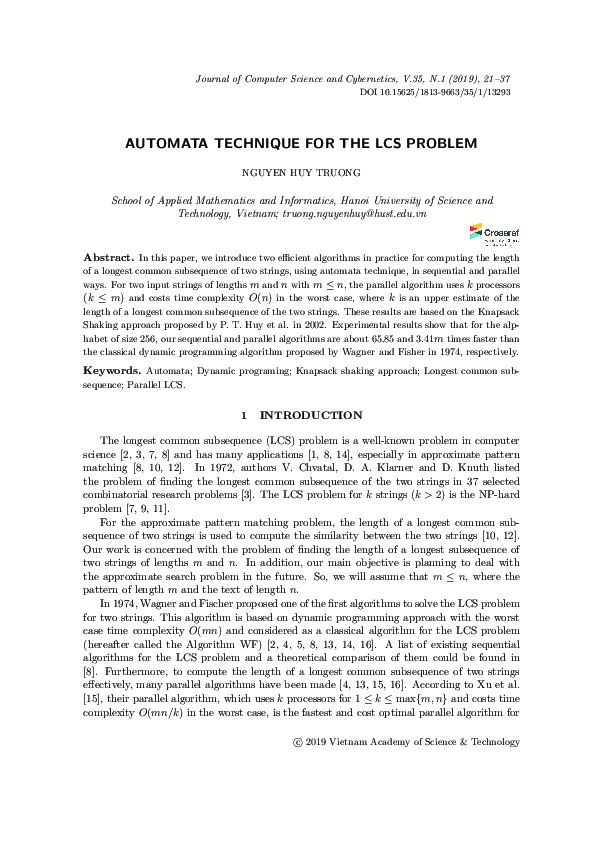 (PDF) Automata Technique for The LCS Problem