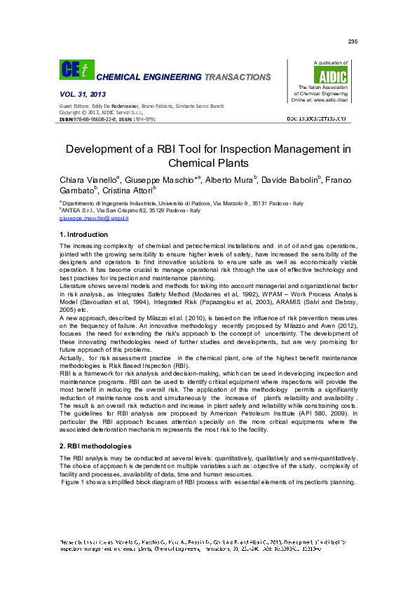 (PDF) Development of a RBI tool for inspection management in chemical ...