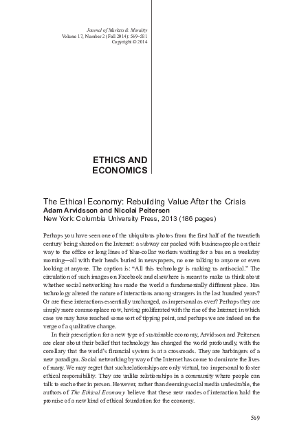 (PDF) The Ethical Economy: Rebuilding Value After the Crisis