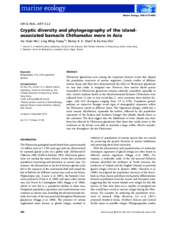 (PDF) Cryptic diversity and phylogeography of the island-associated ...