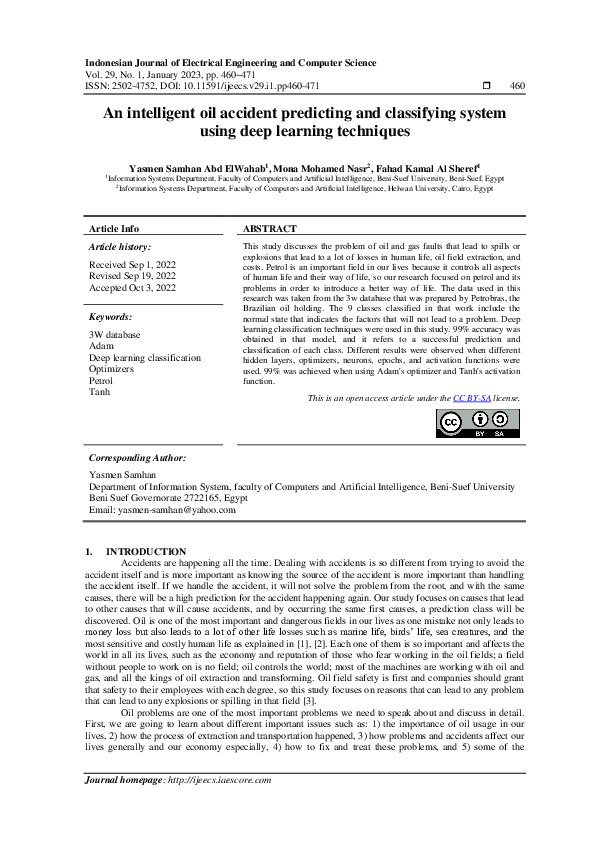 Pdf An Intelligent Oil Accident Predicting And Classifying System Using Deep Learning Techniques