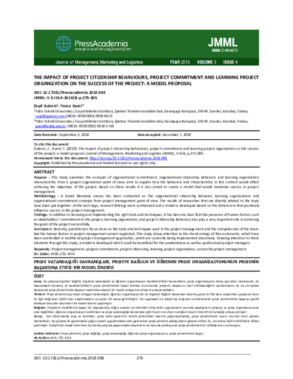 (PDF) The impact of project citizenship behaviours, project commitment ...