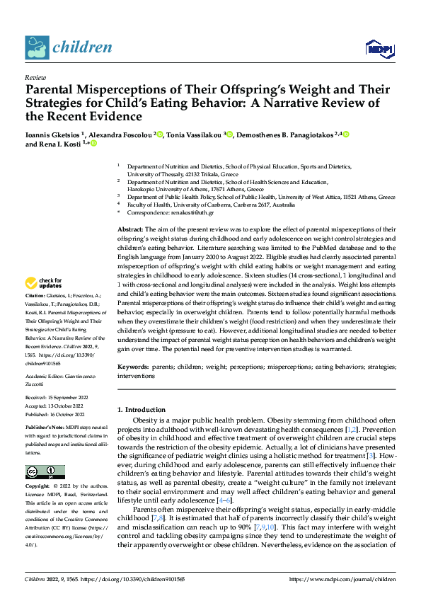 (PDF) Parental Misperceptions of Their Offspring’s Weight and Their ...