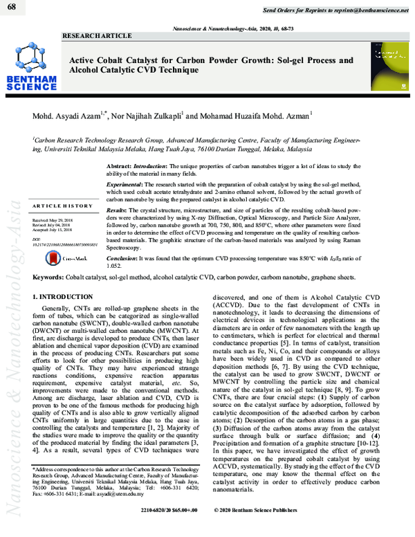 (PDF) Active Cobalt Catalyst for Carbon Powder Growth: Sol-gel Process ...