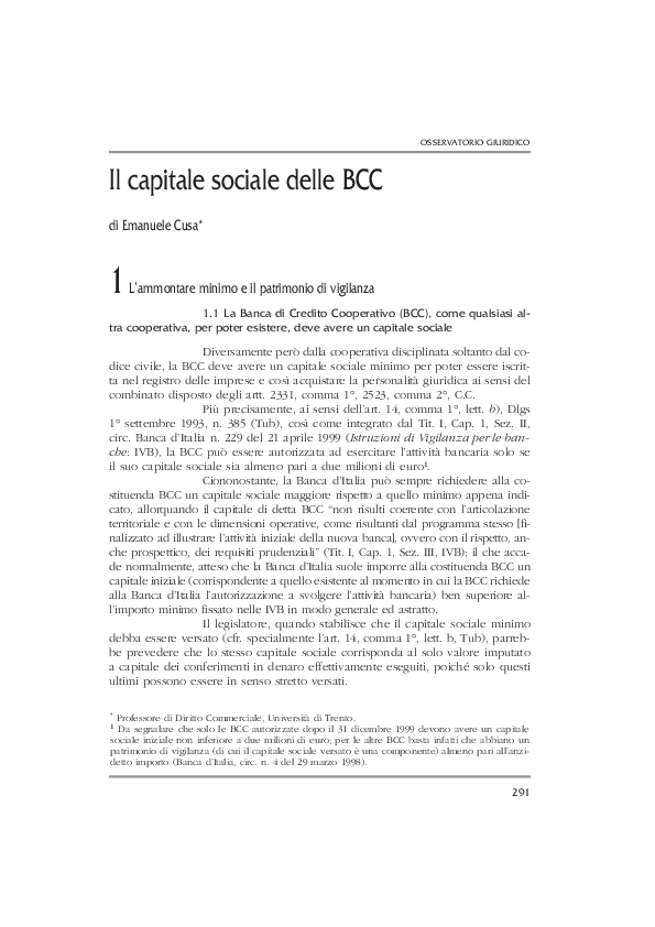 (PDF) Il capitale sociale delle BCC
