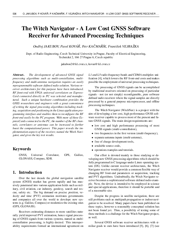 (PDF) The Witch Navigator - A Low Cost GNSS Software Receiver for ...