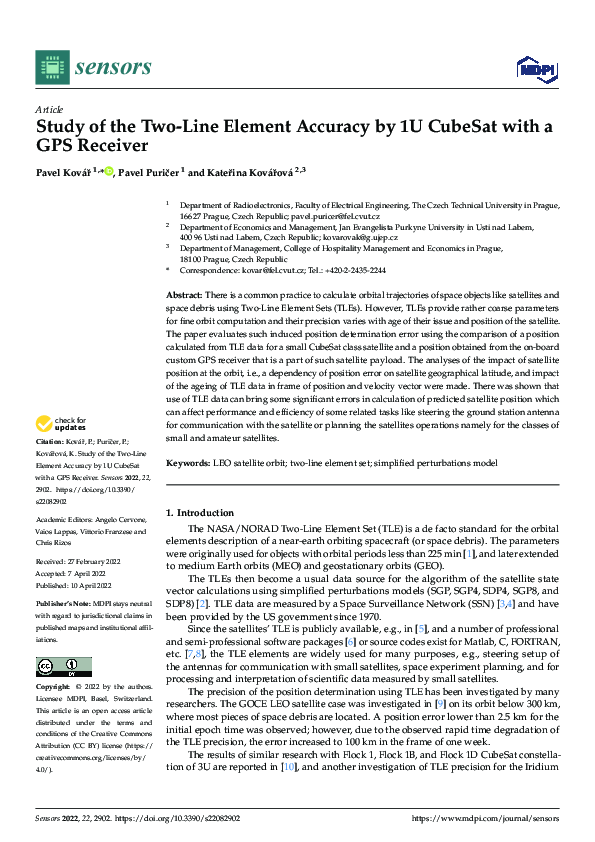 (PDF) Study of the Two-Line Element Accuracy by 1U CubeSat with a GPS ...