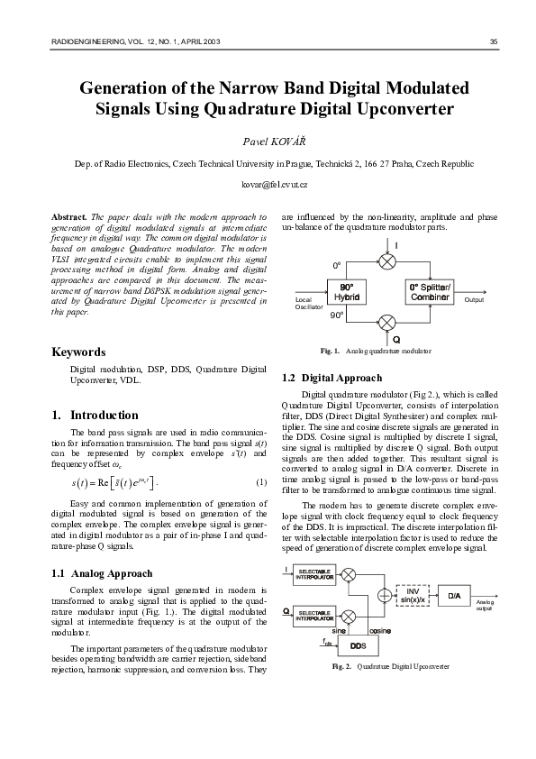 (PDF) Generation of the Narrow Band Digital Modulated Signals Using Quadrature Digital Upconverter