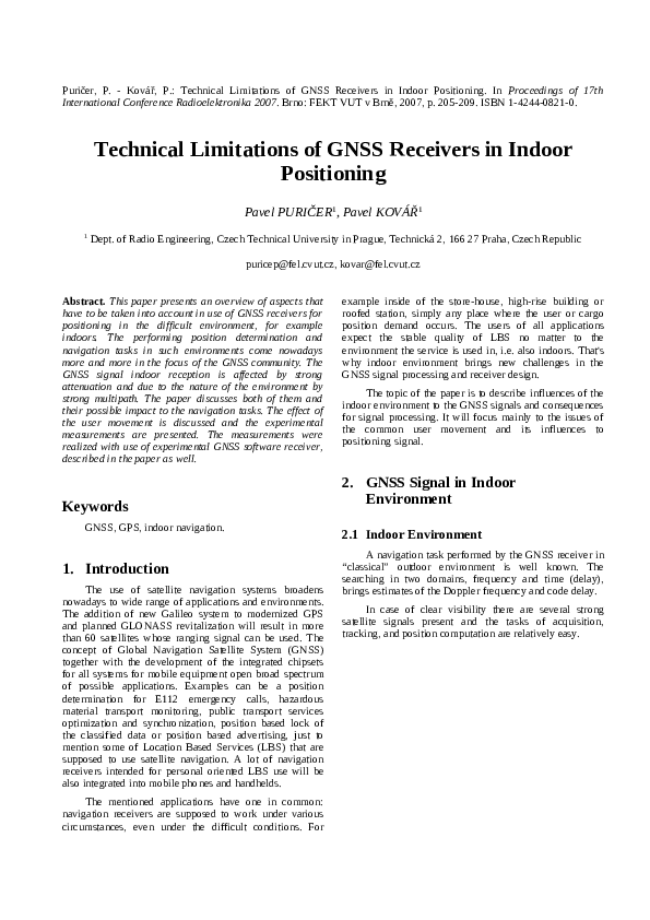 Pdf Technical Limitations Of Gnss Receivers In Indoor Positioning