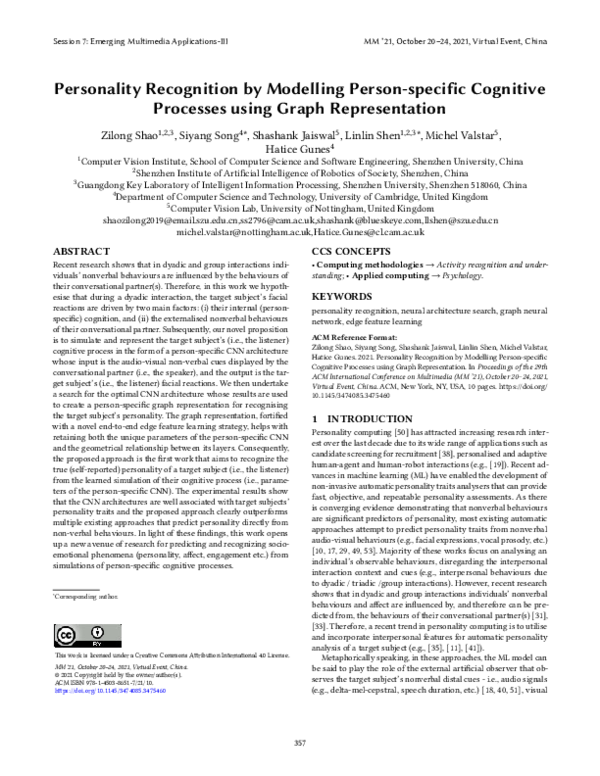 (PDF) Personality Recognition by Modelling Person-specific Cognitive Processes using Graph ...