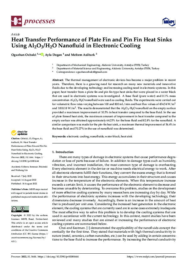 (PDF) Heat Transfer Performance of Plate Fin and Pin Fin Heat Sinks ...