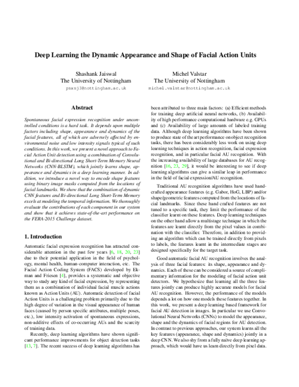 Pdf Deep Learning The Dynamic Appearance And Shape Of Facial Action Units