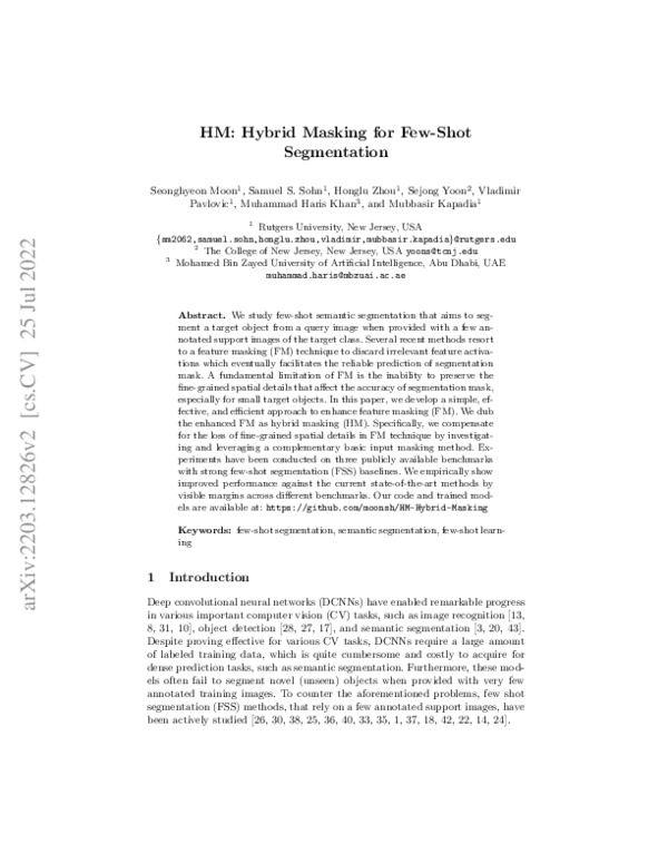 (PDF) HM: Hybrid Masking for Few-Shot Segmentation | Muhammad Haris ...
