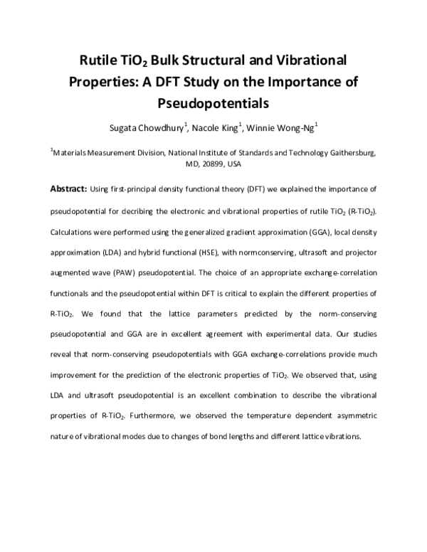 (PDF) Rutile TiO2 Bulk Structural and Vibrational Properties: A DFT ...