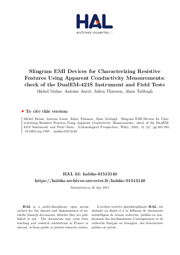 (PDF) Slingram EMI Devices for Characterizing Resistive Features Using ...