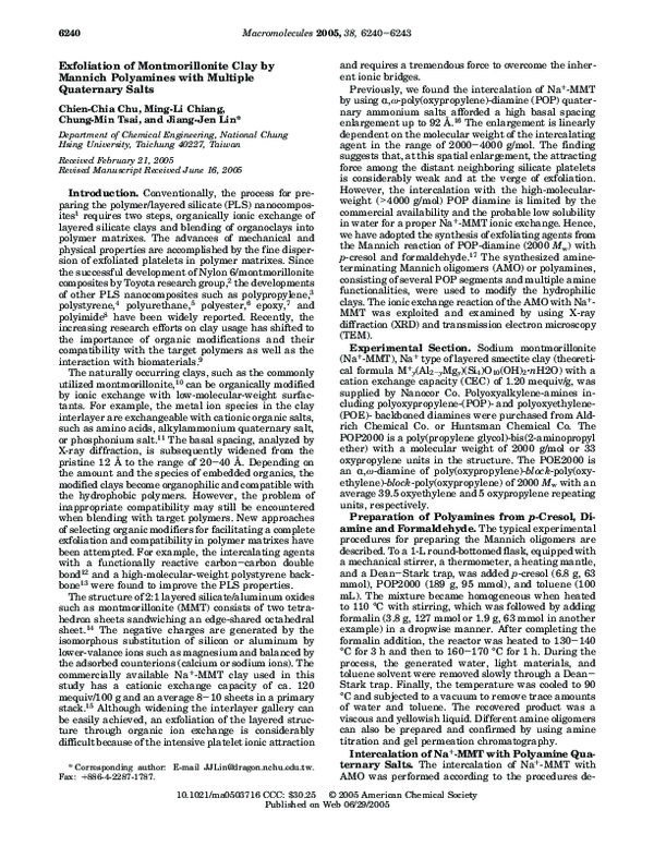 (PDF) Exfoliation of Montmorillonite Clay by Mannich Polyamines with ...