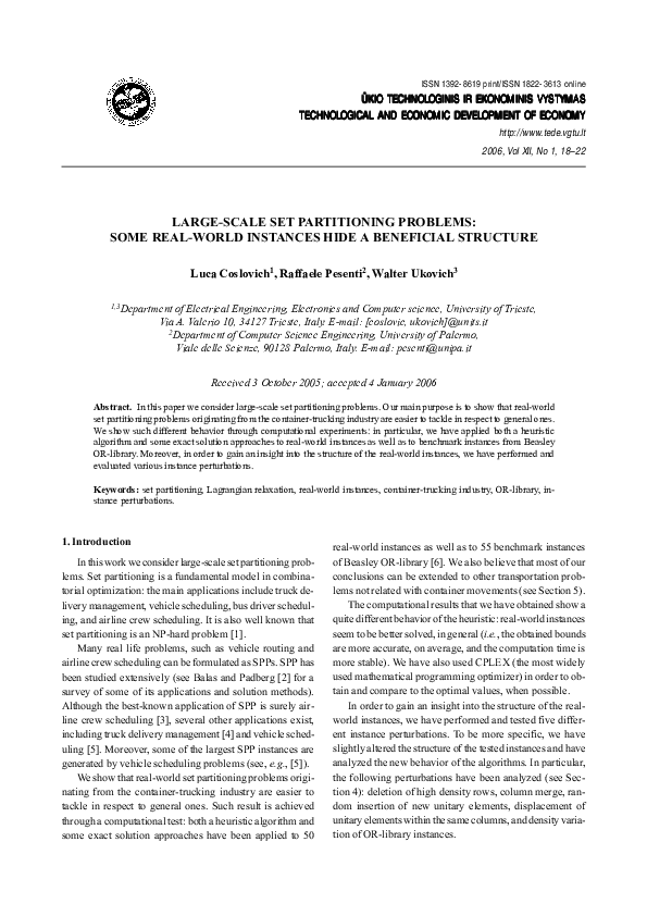 (PDF) Large-Scale Set Partitioning Problems: Some Real‐World Instances Hide a Beneficial Structure