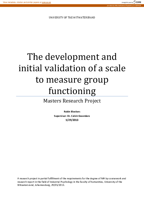 Pdf The Development And Initial Validation Of A Scale To Measure Group Functioning
