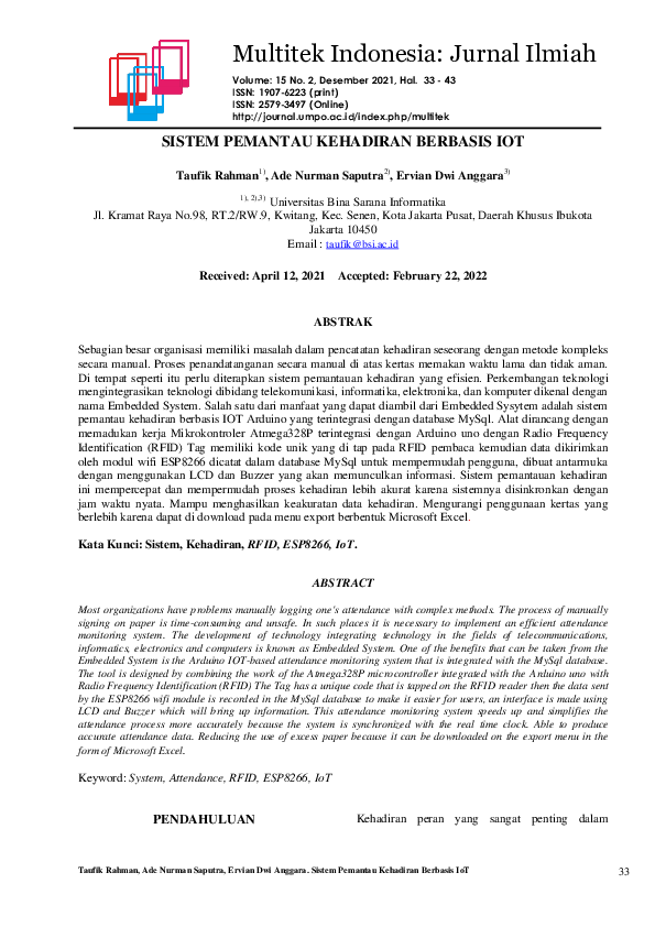 (PDF) Attendance Monitoring System Based on Iot