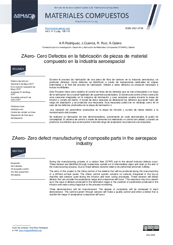 (PDF) ZAero- Zero defect manufacturing of composite parts in the aerospace industry