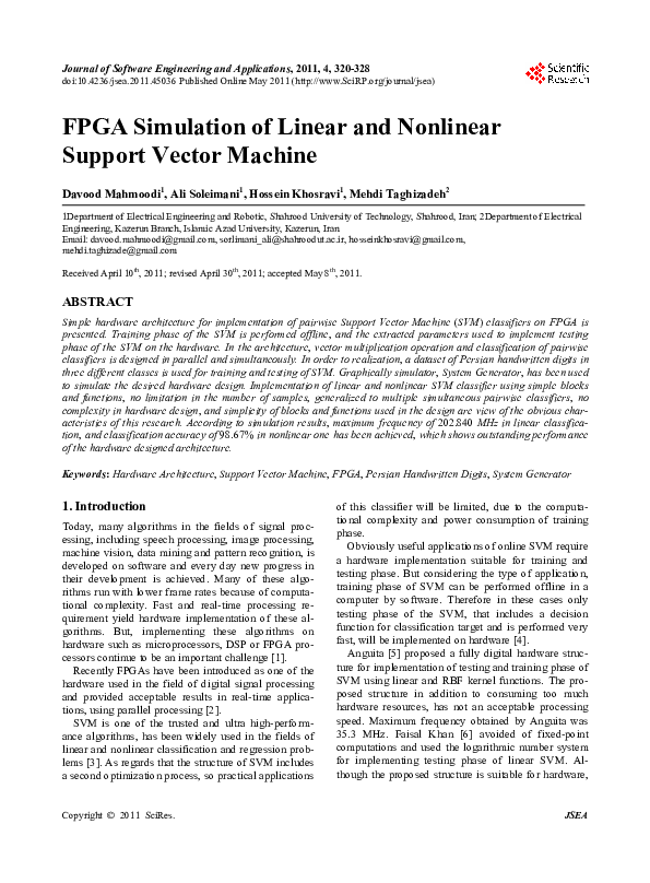 (PDF) FPGA Simulation of Linear and Nonlinear Support Vector Machine