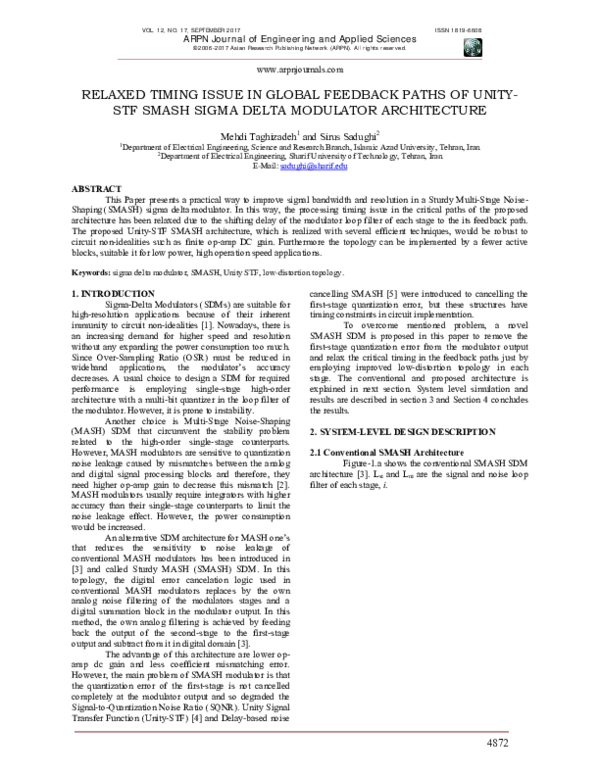 (PDF) Relaxed Timing Issue in Global Feedback Paths of Unity-STF Smash Sigma Delta Modulator ...