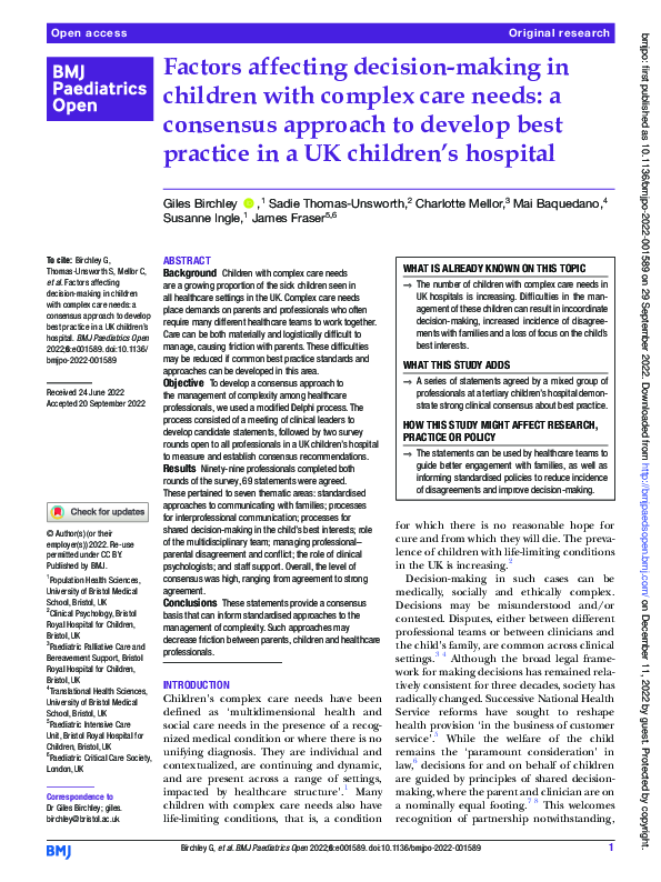 (PDF) Factors affecting decision-making in children with complex care ...